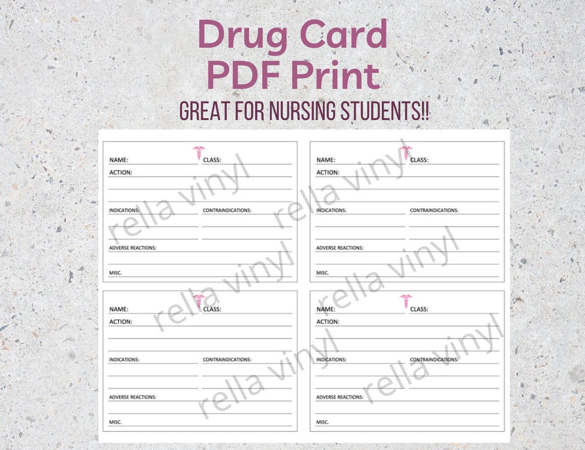 Drug Card PDF Printable Template for Drug Flash Cards - Etsy
