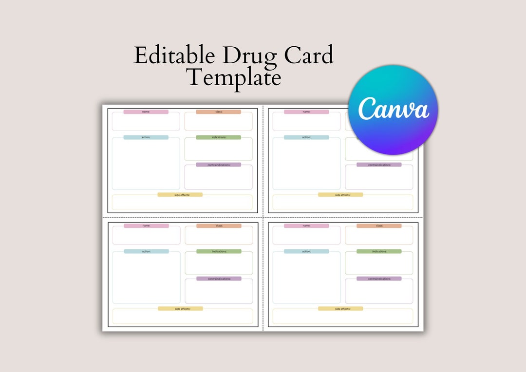 Drug Card Flash Cards - Editable Template - Pharmacology Flash Cards ...