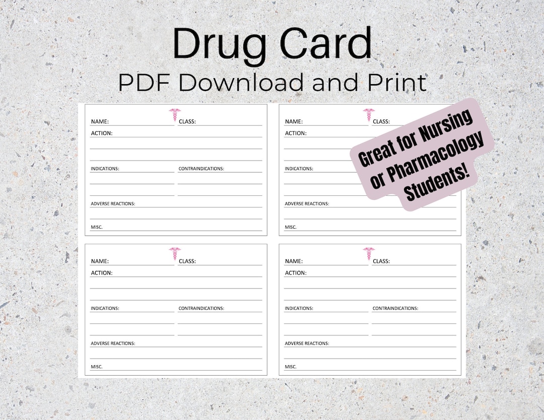 Drug Card PDF Printable - Download and Print - Great for Nursing or ...
