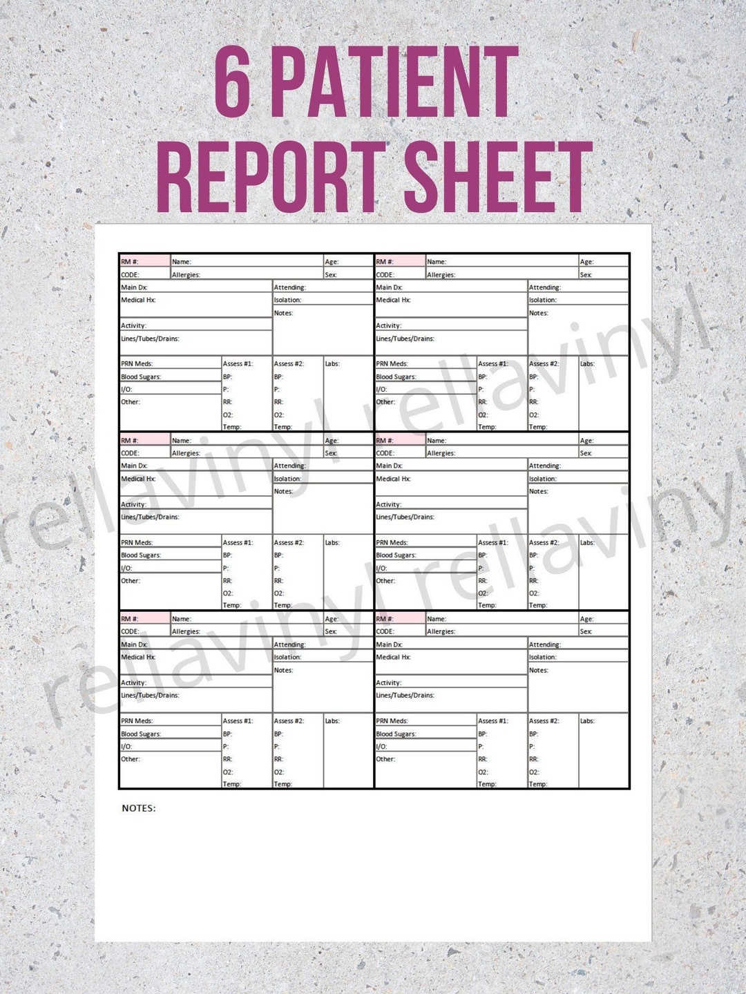 6 Patient Nurse Report Sheet - Great for Med/surg! - Instant Download ...