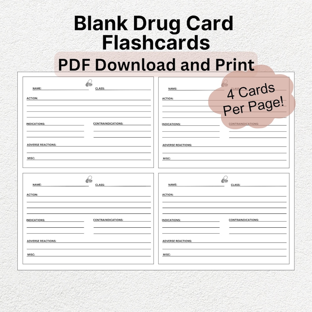 Printable Blank Drug Flashcards Nursing and Pharmacology Great for ...