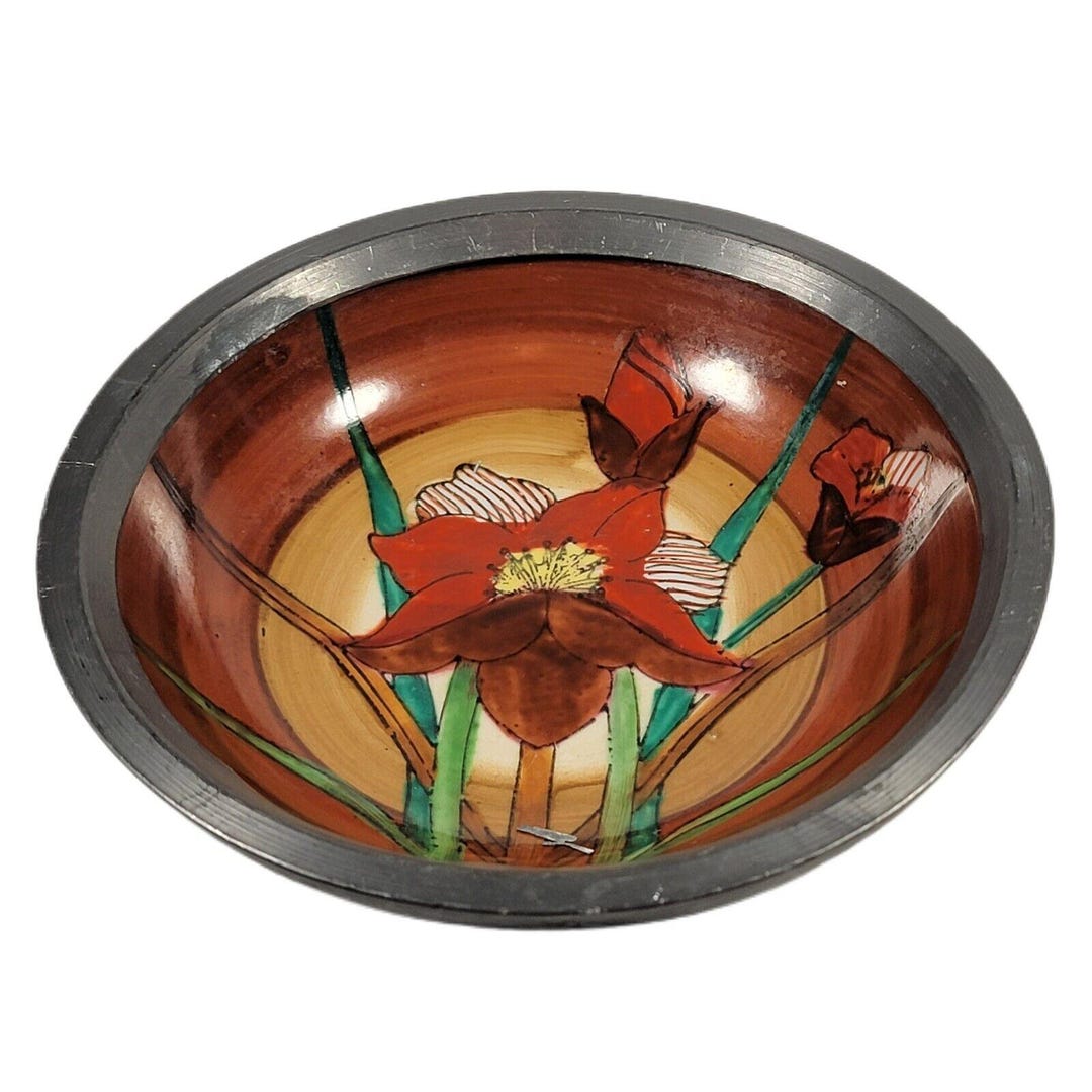 5 1/2 Vintage Hand Painted Asian Chinese Porcelain Plate W/ Metal ...