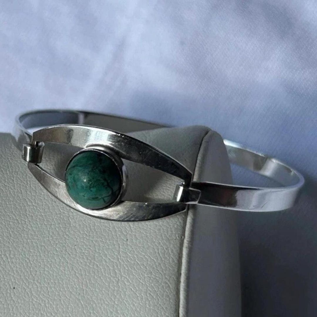 Vintage Israel Sterling Silver Malachite Cuff Hinged 9.2g Hebrew ...