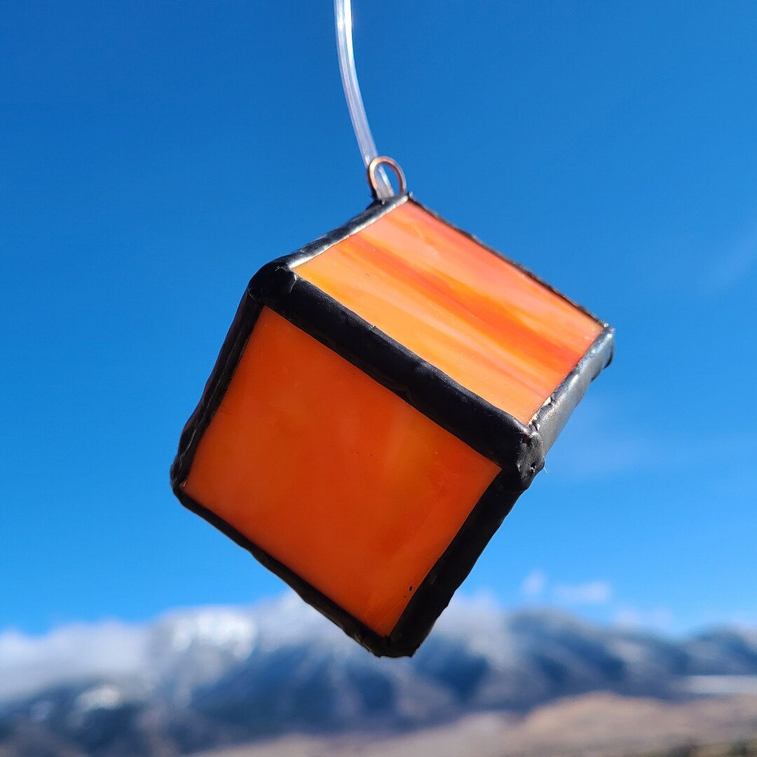 3D Orange Lighted Stained Glass Cube - Etsy