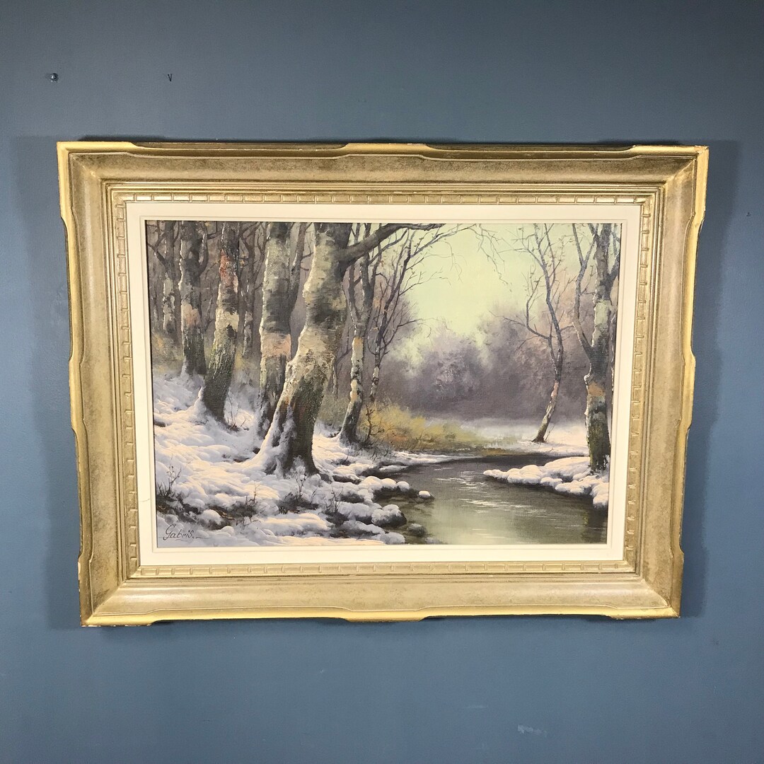 Large Gabris Oil on Canvas Birch by River Winter Landscape - Etsy