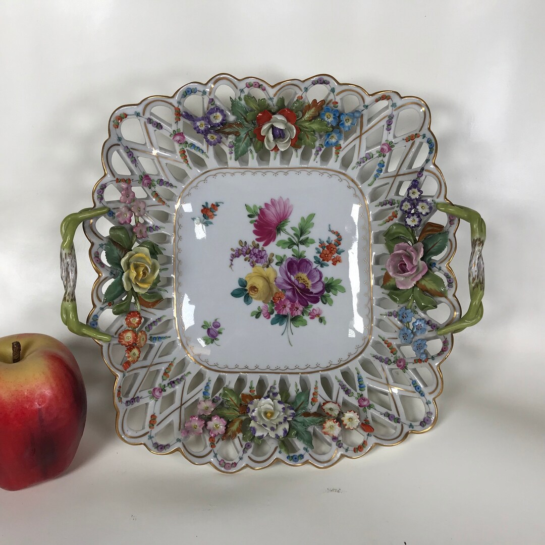 Antique Carl Thieme Dresden Germany Footed Centerpiece Bowl W/ Applied ...