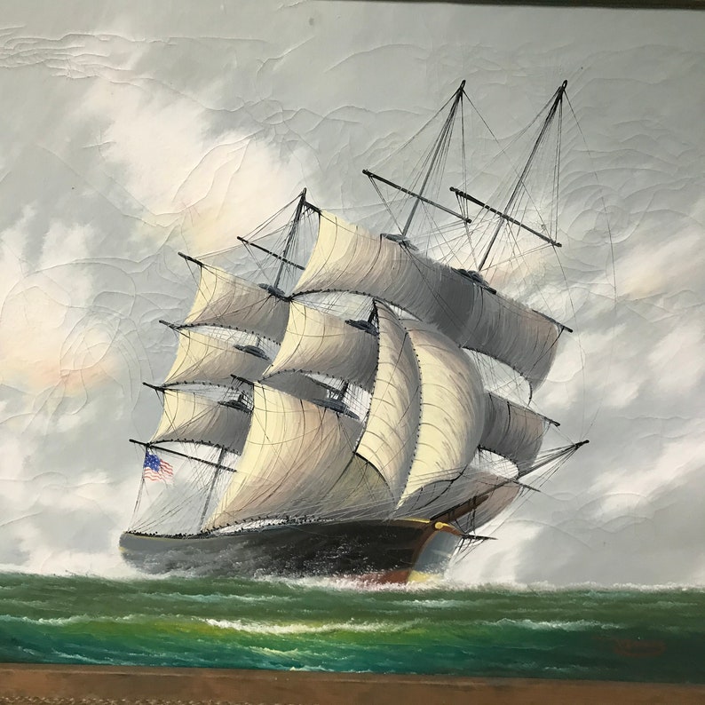 Large J James Oil on Canvas Clipper Ship With Sails | Etsy
