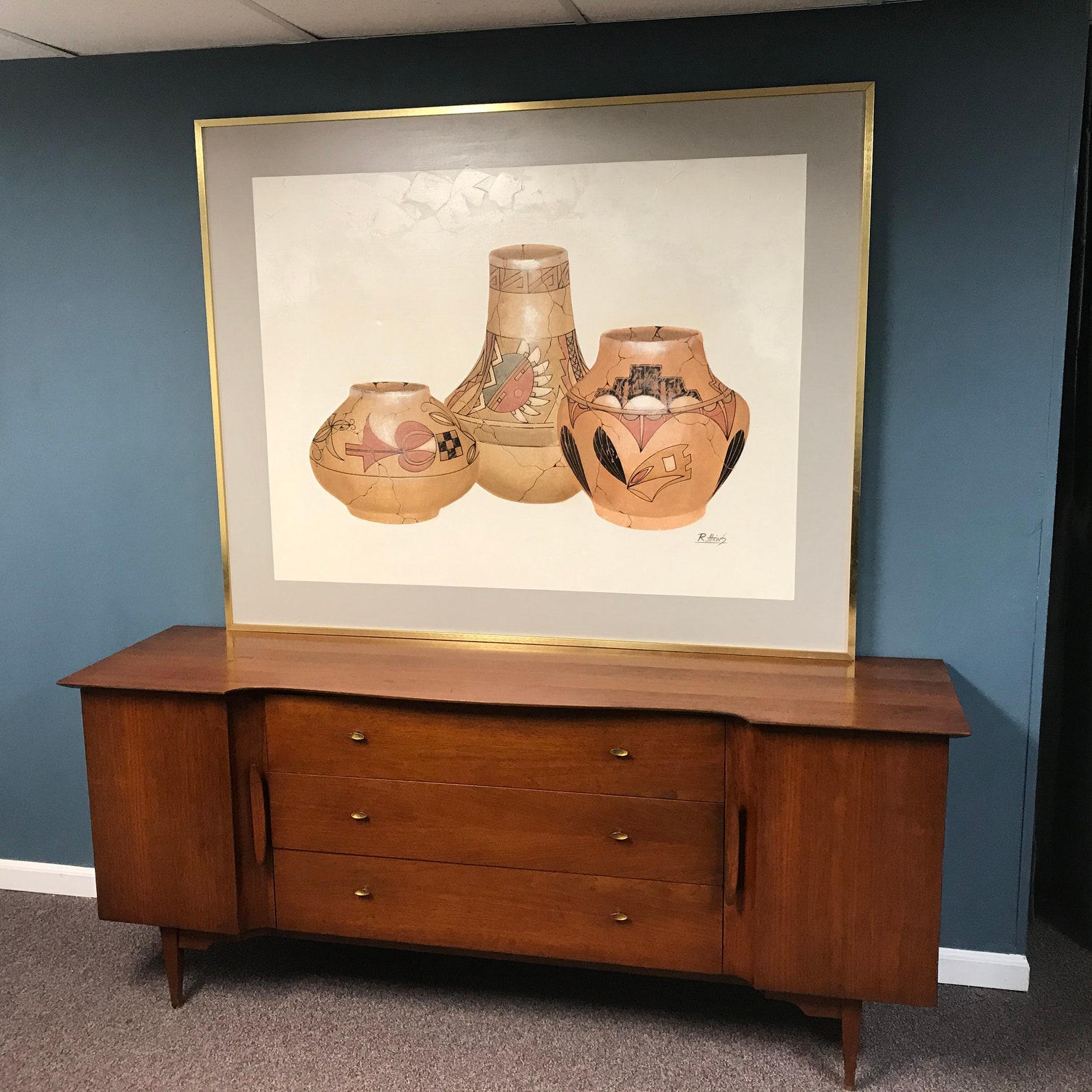 Large R. Atkins Still Life Oil on Canvas of Southwest Pottery - Etsy