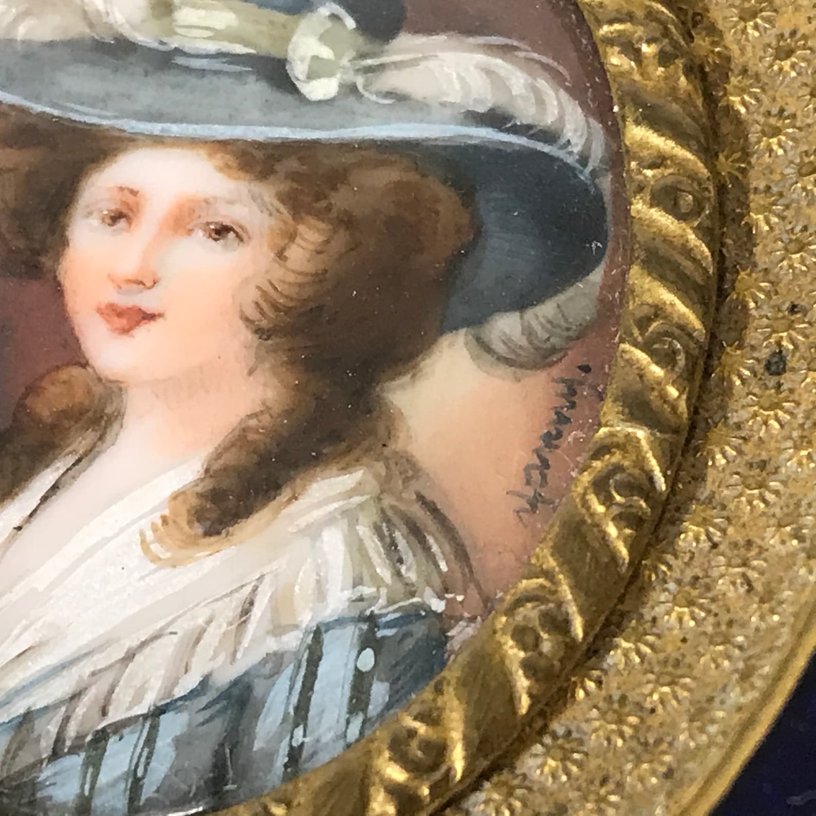 Antique French Miniature Portrait Painting of Lady in Enameled Bronze ...