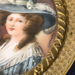 Antique French Miniature Portrait Painting of Lady in Enameled Bronze ...