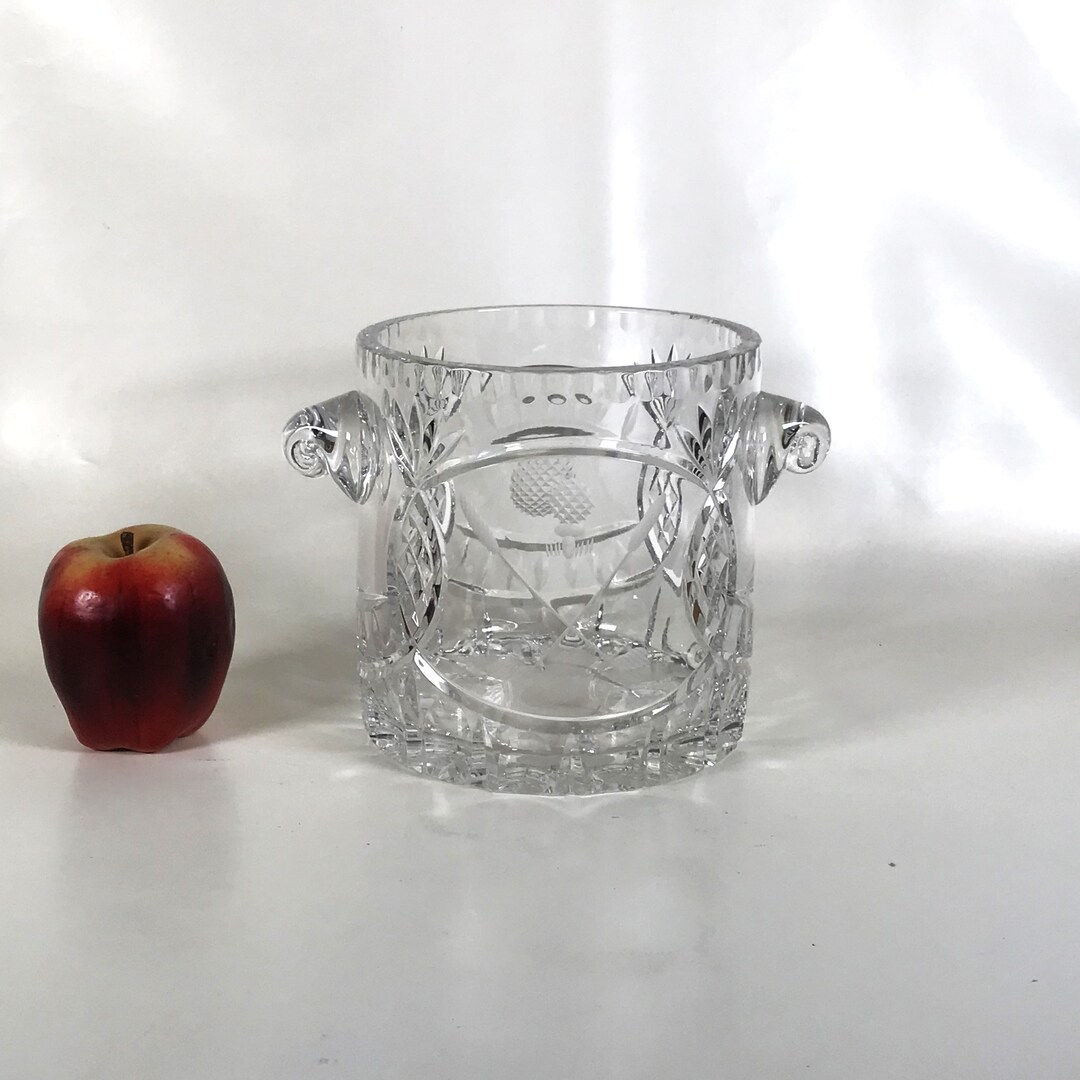 Heavy Crystal Cut Glass Ice Bucket With Scroll Handles Champagne Wine ...