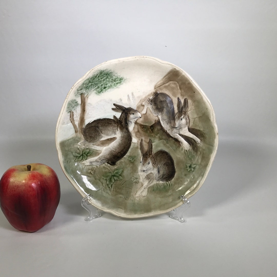 Antique French Majolica Rabbit Plates Choisy Le Roi for Higgins ...