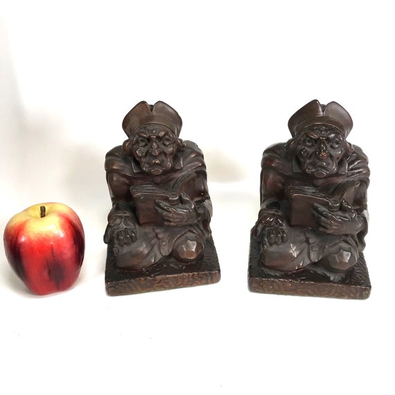 Antique Bronze-clad Bookends Figure of Grumpy Man Holding Book - Etsy