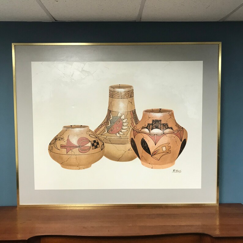 Large R. Atkins Still Life Oil on Canvas of Southwest Pottery | Etsy
