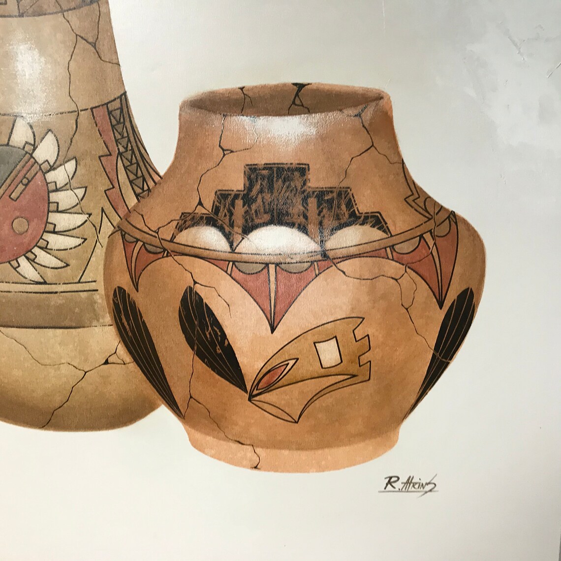 Large R. Atkins Still Life Oil on Canvas of Southwest Pottery - Etsy