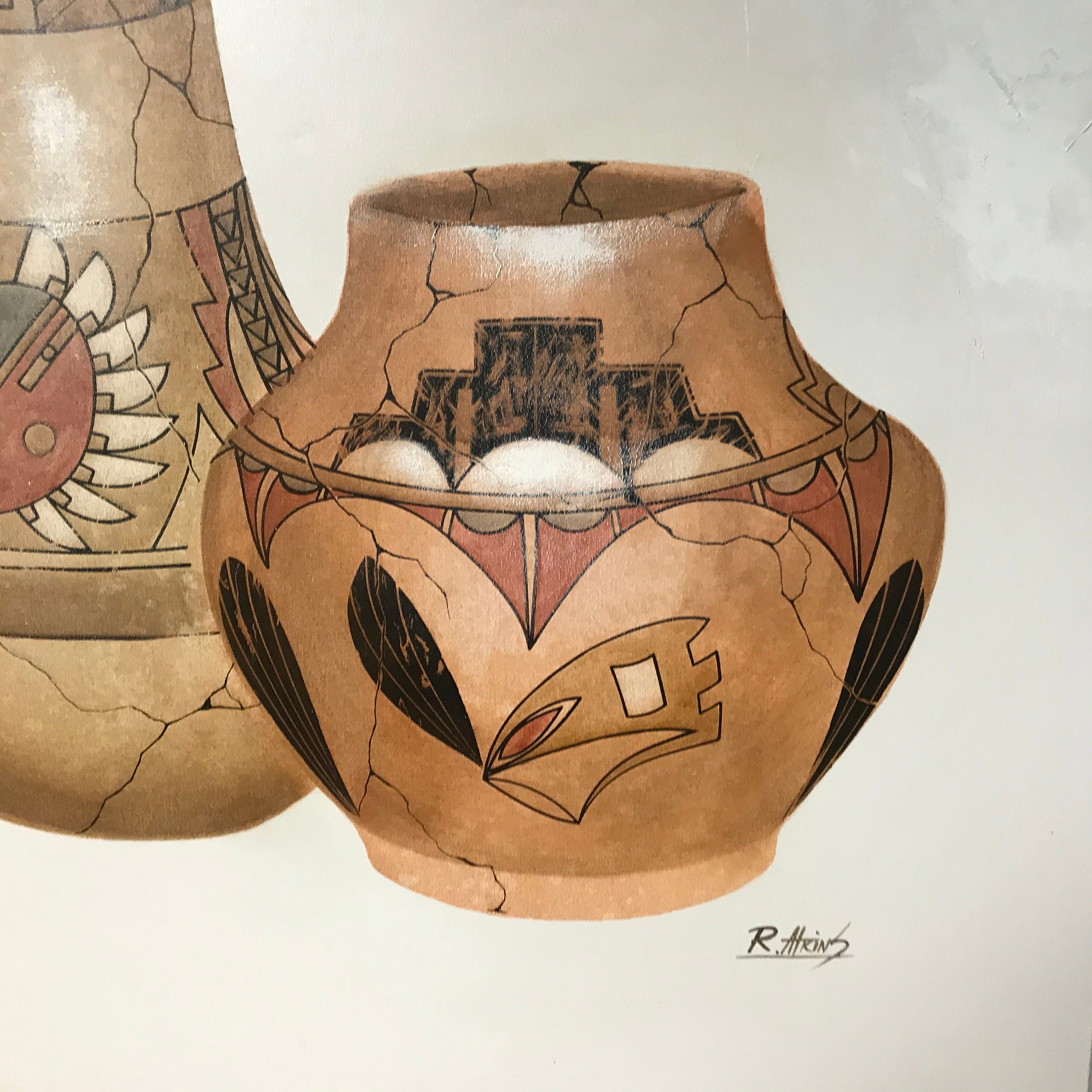 Large R. Atkins Still Life Oil on Canvas of Southwest Pottery | Etsy