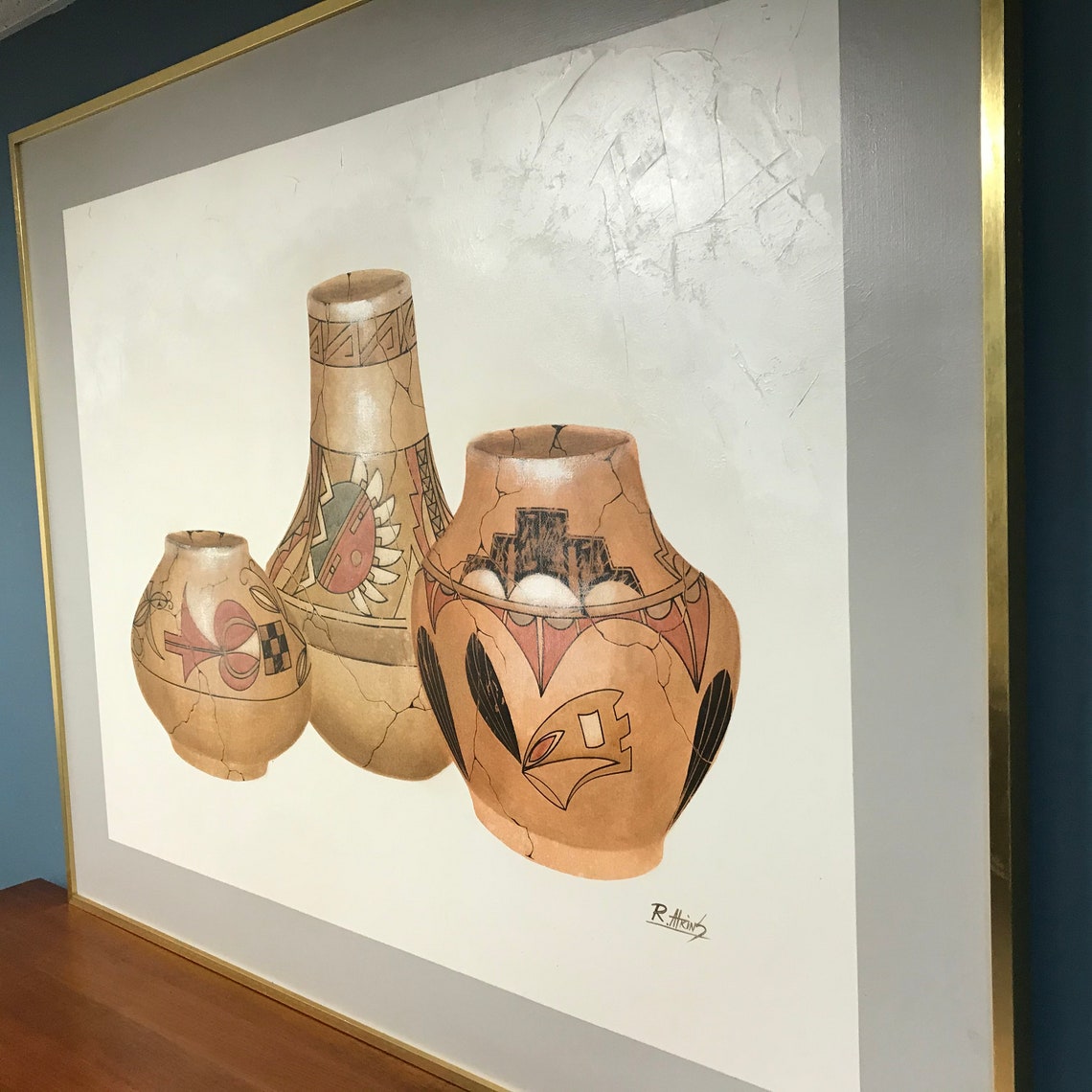 Large R. Atkins Still Life Oil on Canvas of Southwest Pottery - Etsy