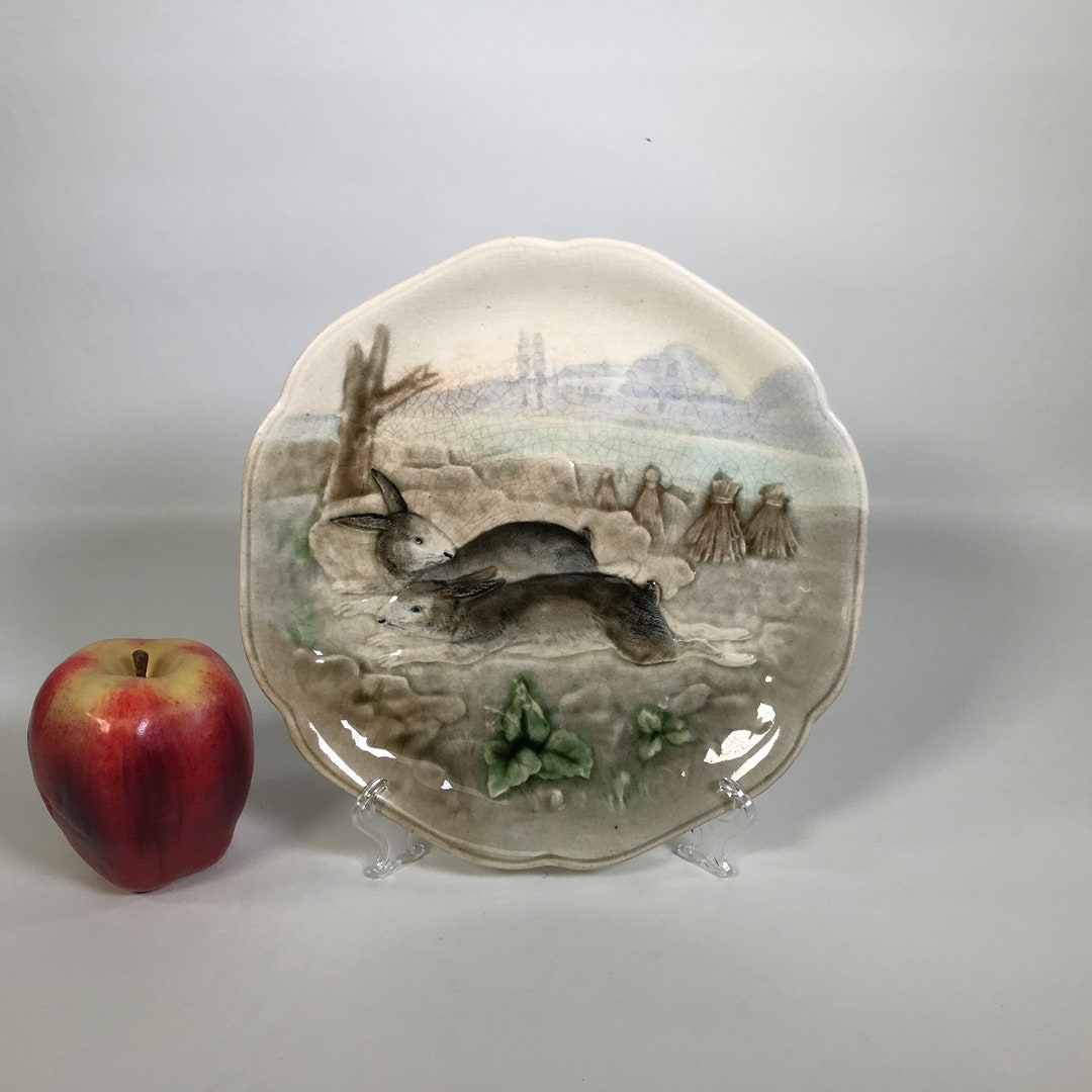 Antique French Majolica Rabbit Plates Choisy Le Roi for Higgins ...