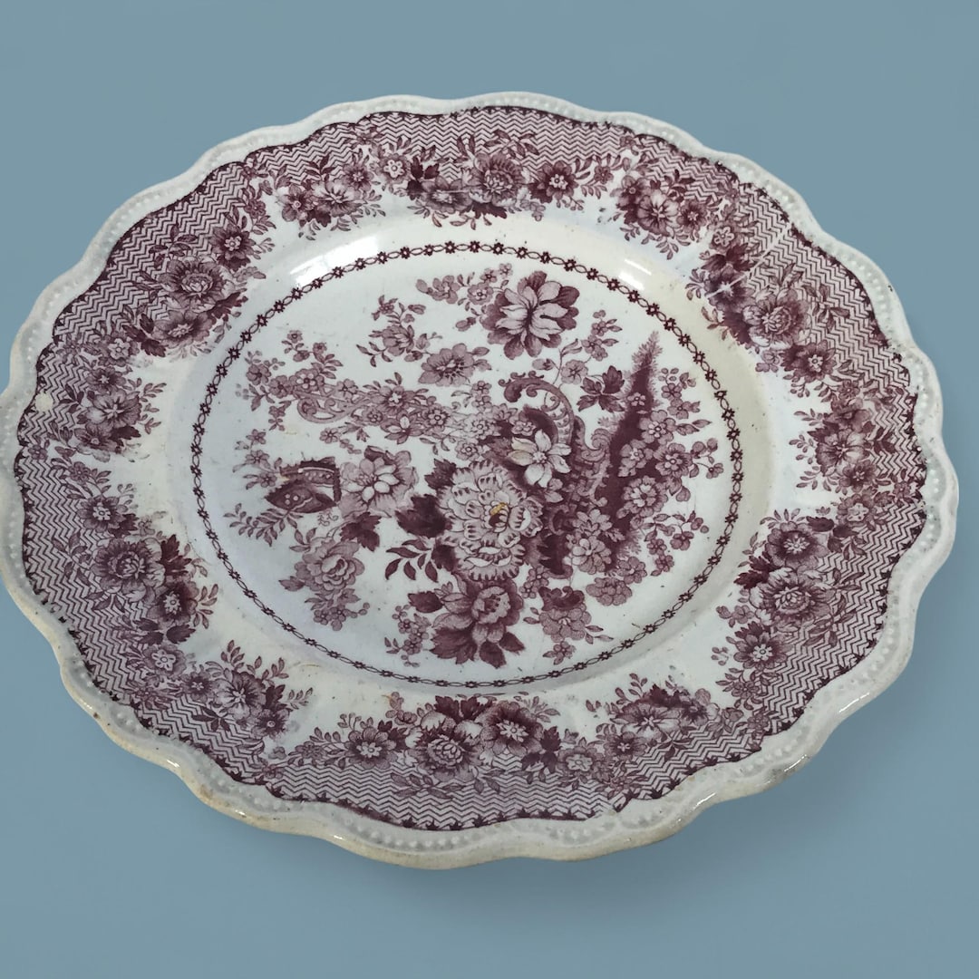 Ca. 1830s Tuscan Rose Pattern Staffordshire Purple Transferware Plate ...