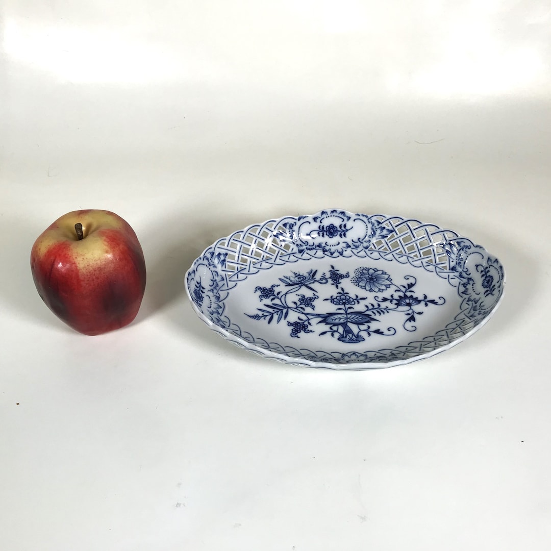 Meissen Blue Onion Crossed Sword Mark Openwork Oval Serving Dish Bread ...