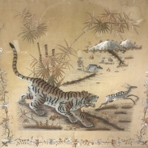 Antique Chinese Embroidery of Tiger Hunting - Etsy