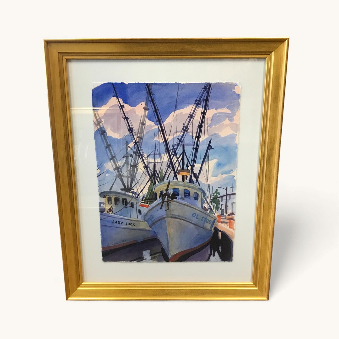Large Greg Sobran Watercolor Painting Boats in Harbor - Etsy