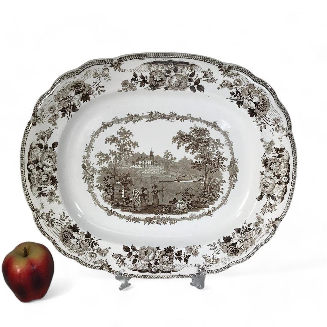 Rare Circa 1840 English Brown Transferware Platter With Woman Archers ...