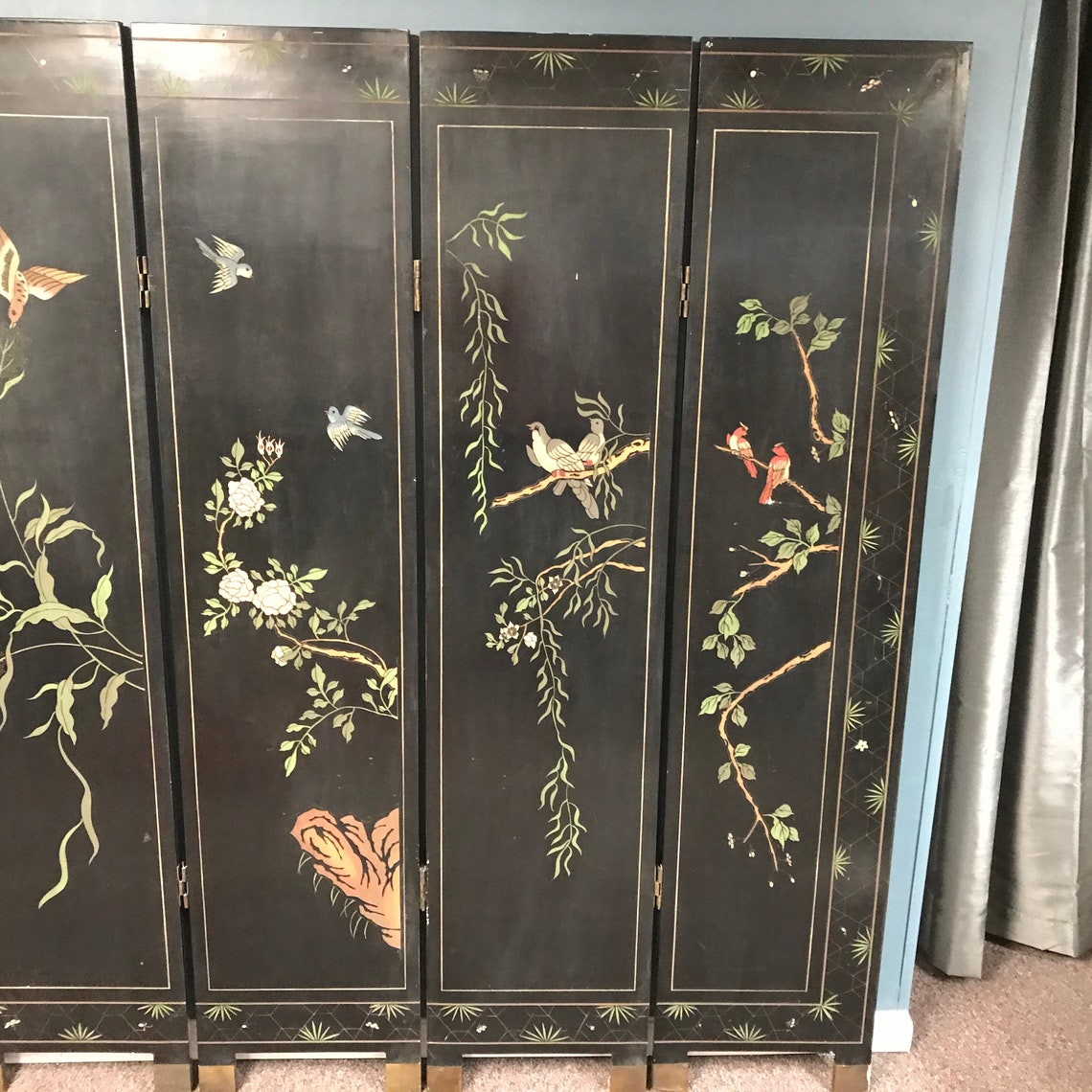 Vintage Chinese 6 Panel Coromandel Lacquered Folding Screen | Etsy