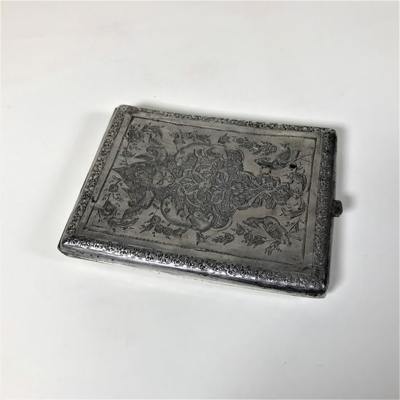 Antique Qajar Middle Eastern Cigarette Silver Case Bo… - Gem
