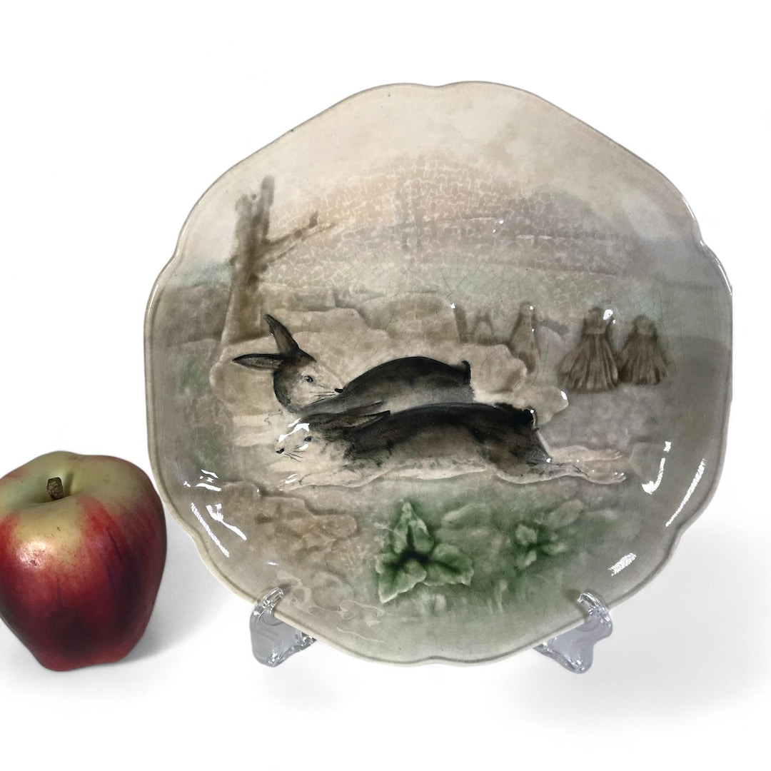 Antique French Majolica Rabbit Plates - Choisy Le Roi for Higgins ...