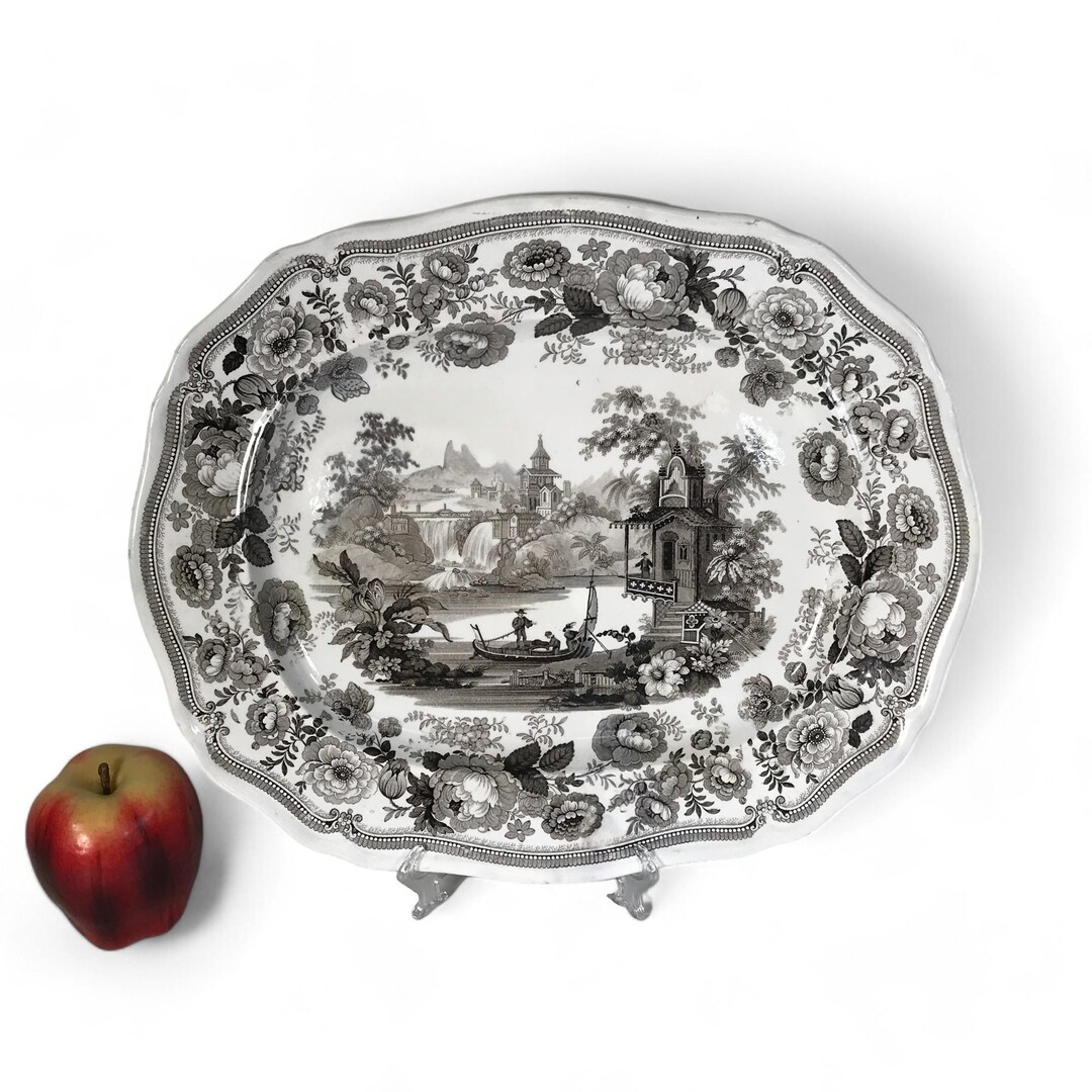 Circa 1840 English Brown Transferware Platter With Sailors by Waterfall ...