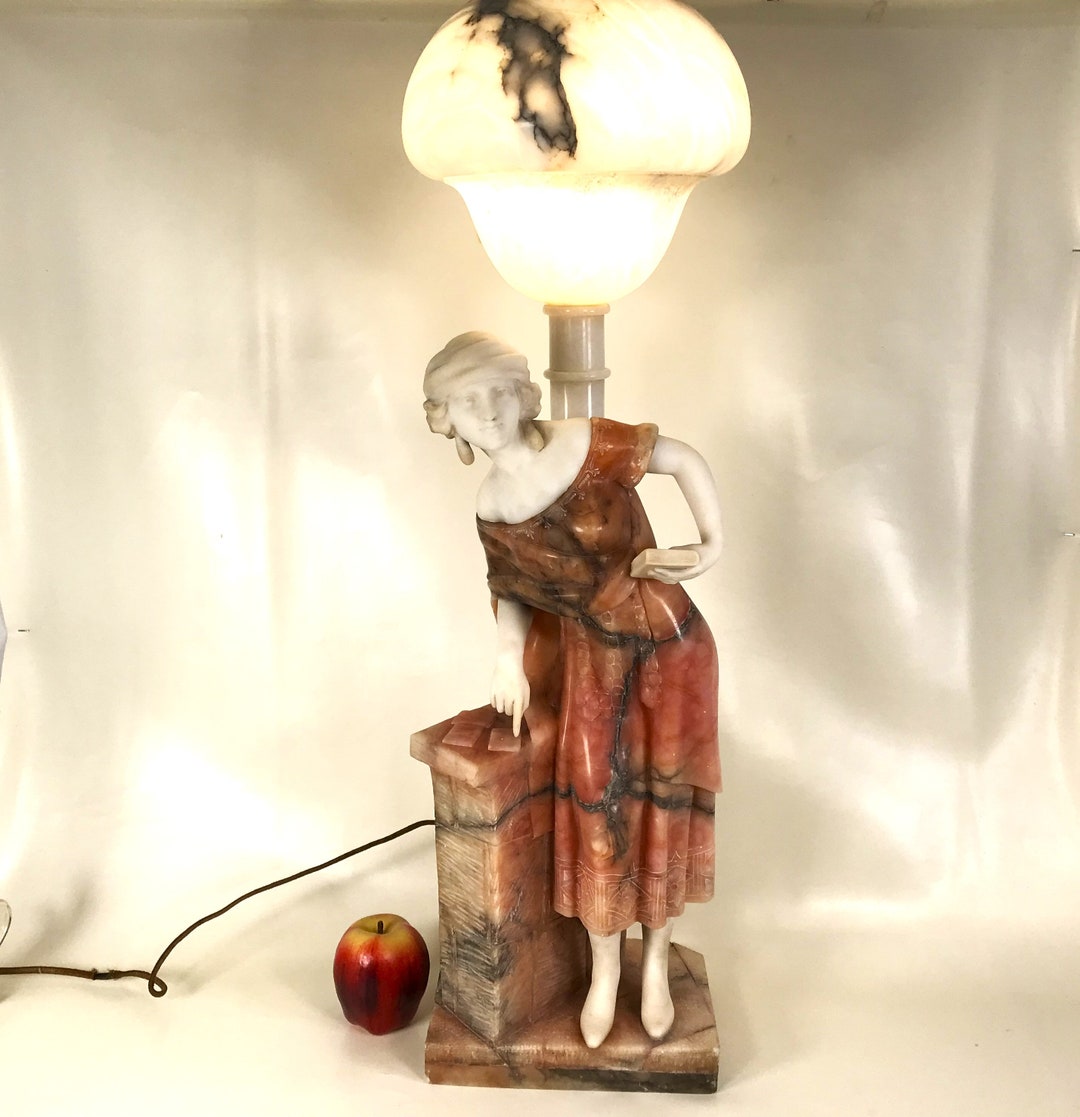Art Deco Carved Marble & Alabaster Figural Table Lamp - Etsy