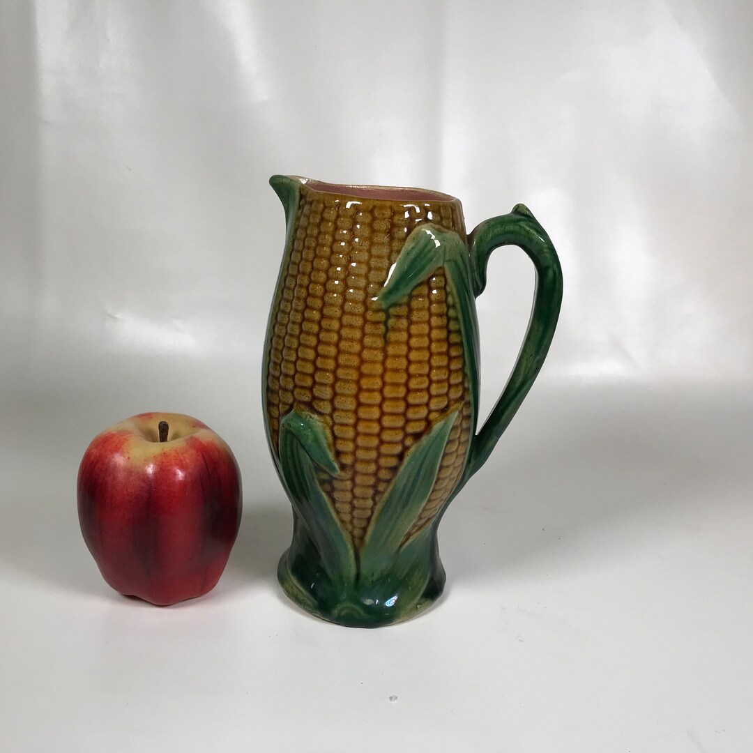 19th C. Majolica Pottery Corn Pitcher - Etsy