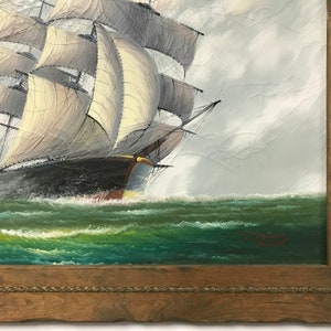 Large J James Oil on Canvas Clipper Ship With Sails - Etsy
