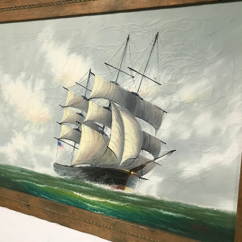 Large J James Oil on Canvas Clipper Ship With Sails | Etsy