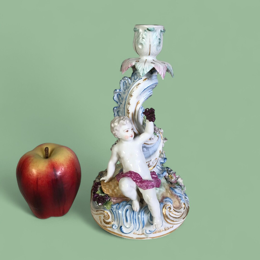 Meissen Porcelain Candlestick Holder Putti Holding Grape - Etsy