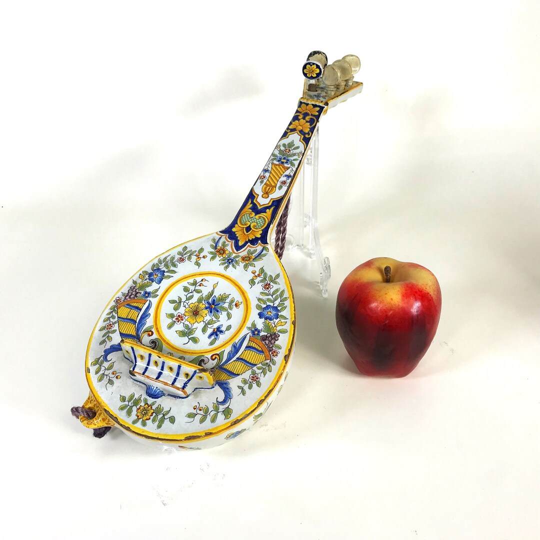 Antique French Faience Rouen Pottery Musical Instrument Wall Décor ...