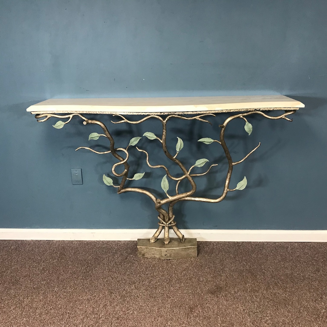 William Switzer French Nouveau Silver Leaf Console Table Hand Forged ...