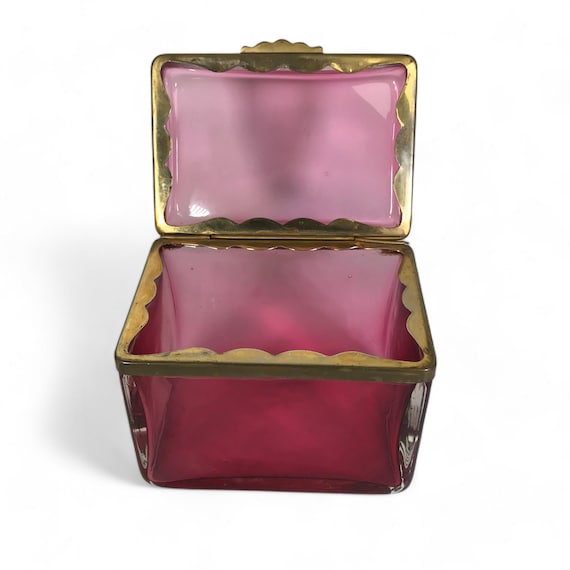 Antique Cranberry Glass Dresser / Trinket Box - Gem
