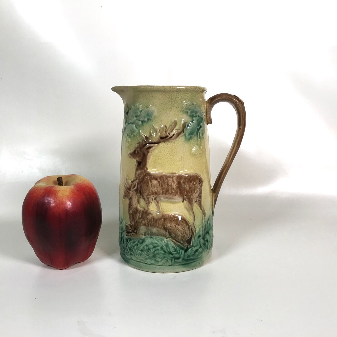 Ca. 1880s Majolica Pitcher W/ Dear Buck Oak & Fern - Etsy