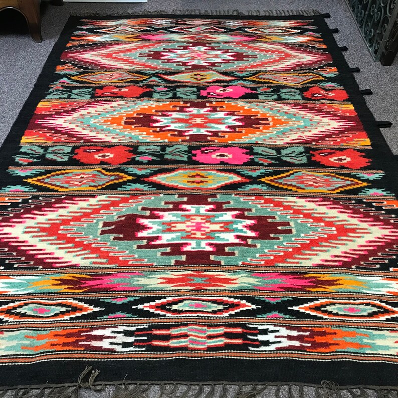 Vintage Ukrainian Flat Weave Kilim Colorful Geomatics Tribal - Etsy