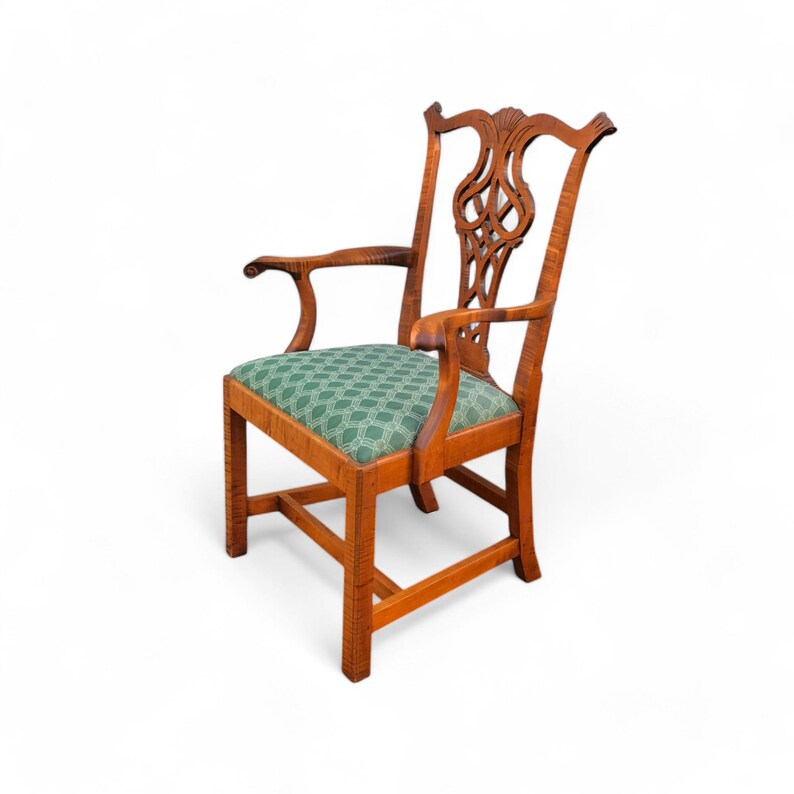 Set of 8 J.L. Treharn Tiger Maple Carved Chippendale Style Dining ...