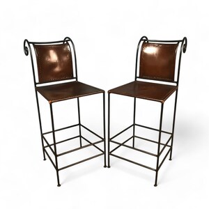 Set of 4 Spanish Style Iron & Leather Bar Stools - Etsy