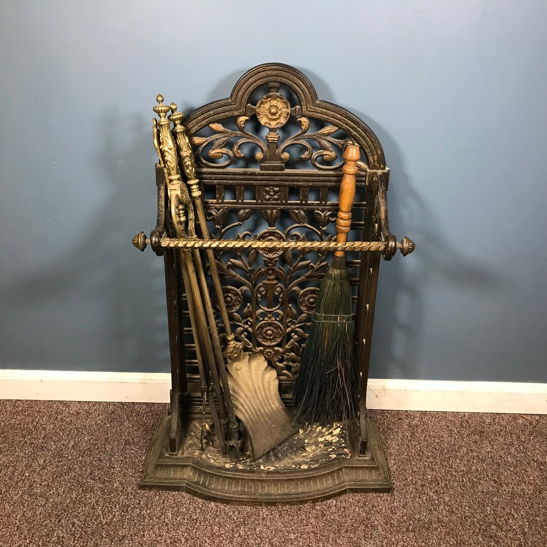 Ornate 19th C Victorian Cast Iron Fireplace Tool Stand / Umbrella Stand ...