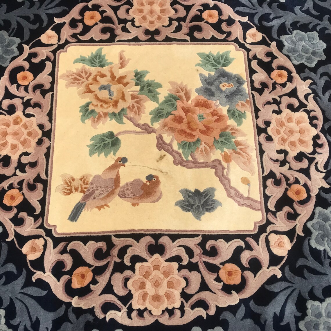 Vintage Chinese Sculpted Blue & White Carpet Rug W/ Bird - Etsy