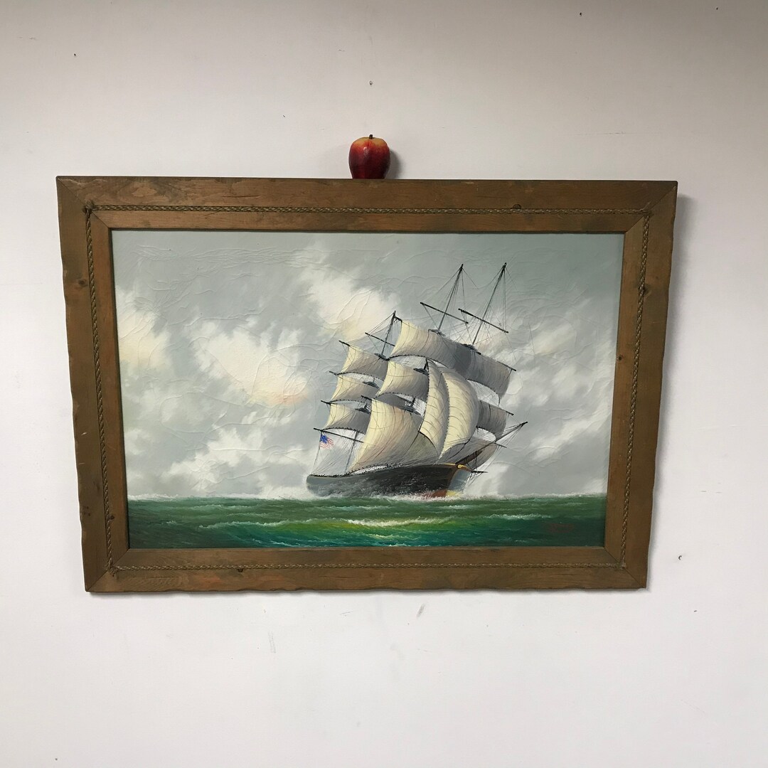 Large J James Oil on Canvas Clipper Ship With Sails - Etsy