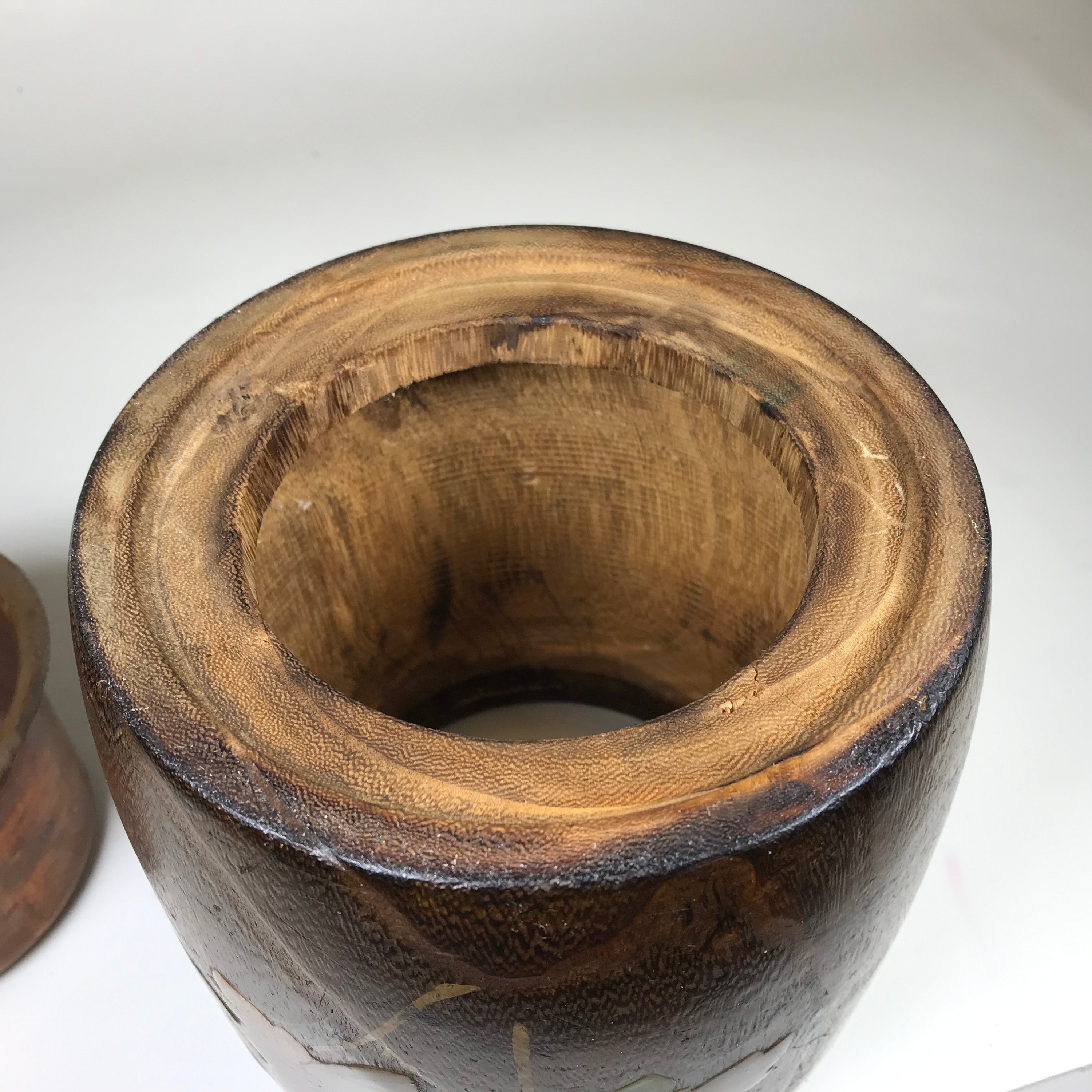 Home Décor Old Japanese Inlaid Wood Planters With Mixed Metal & Copper ...