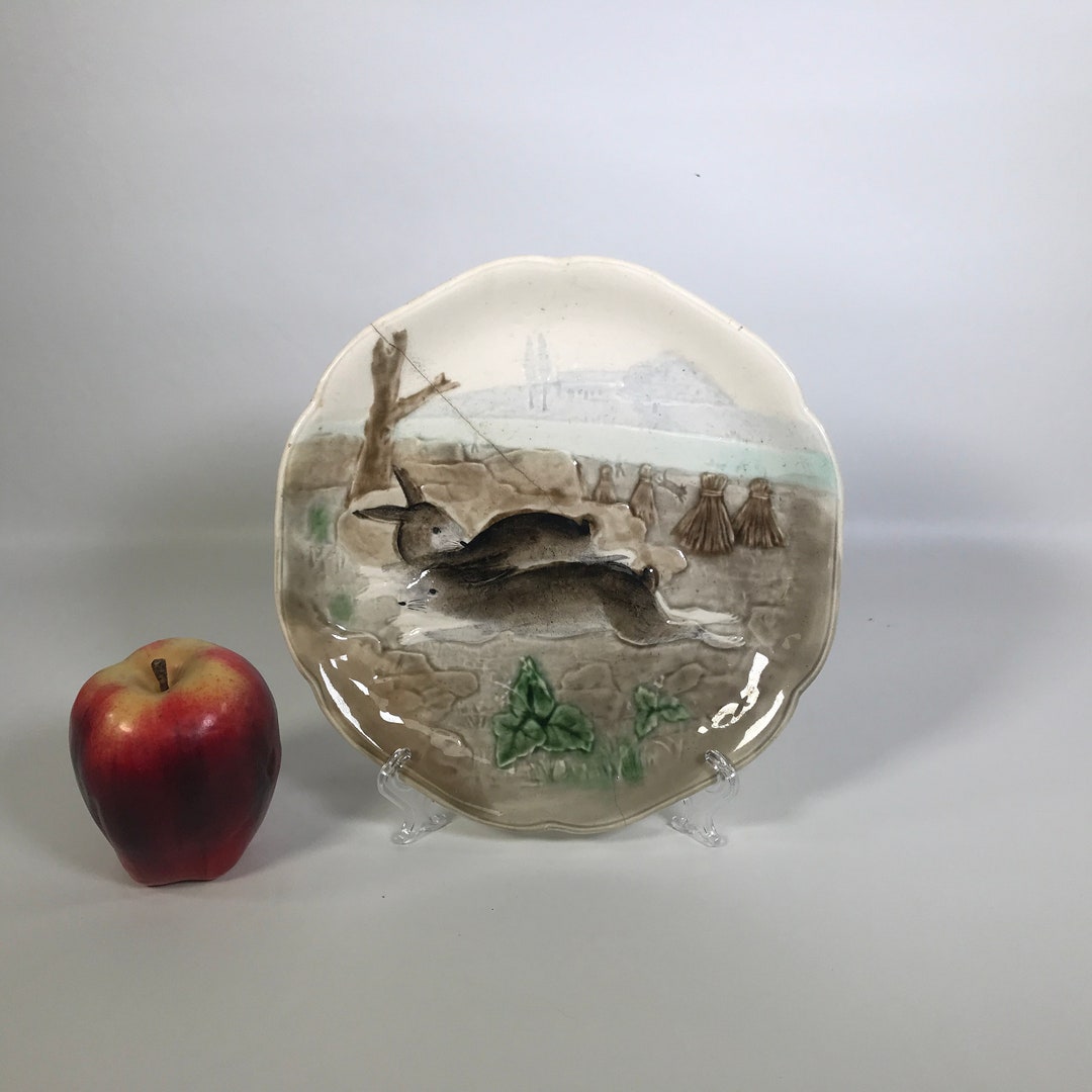 Antique French Majolica Rabbit Plates - Choisy Le Roi for Higgins ...
