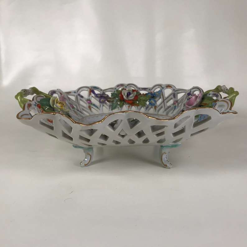 Antique Carl Thieme Dresden Germany Footed Centerpiece Bowl W/ Applied ...