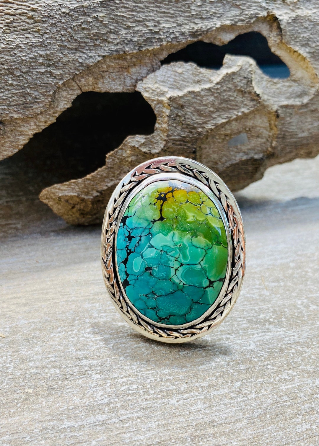 Huge Sterling Silver Turquoise Ring Size 10, Boho Ring, Statement Ring ...